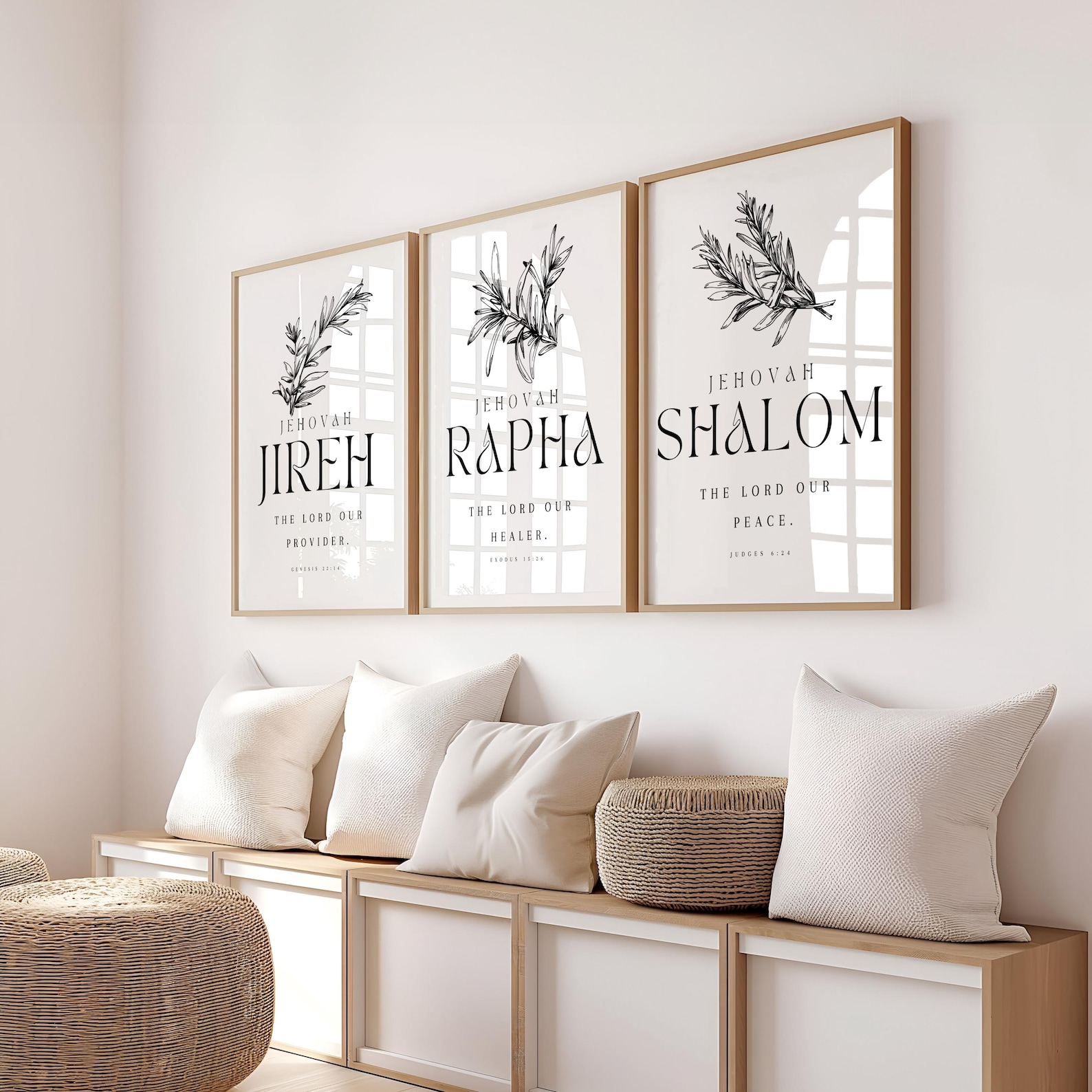 Set of 6 Hebrew Names of God Prints Christian Wall Art El Roi Yahweh ...