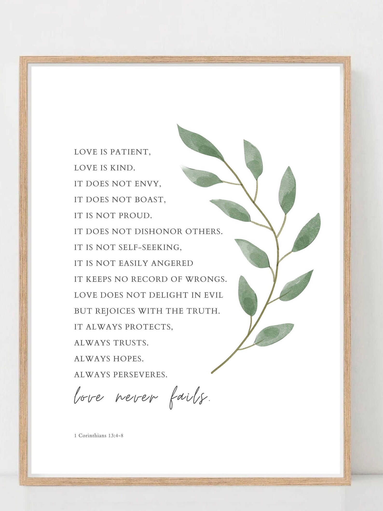 1 Corinthians 13:4-8 Love is Patient Love is Kind Bible Verse Print ...