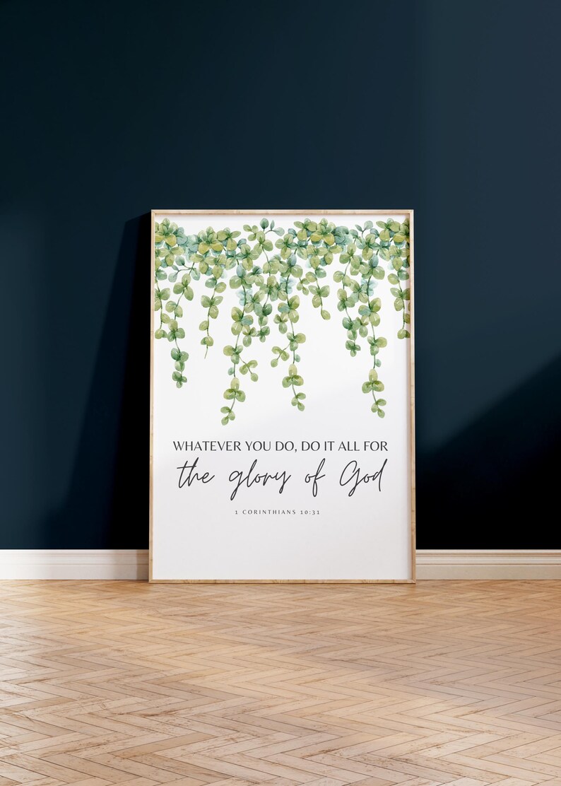 Christian Wall Art Print, Glory to God Botanical Scripture Art ...