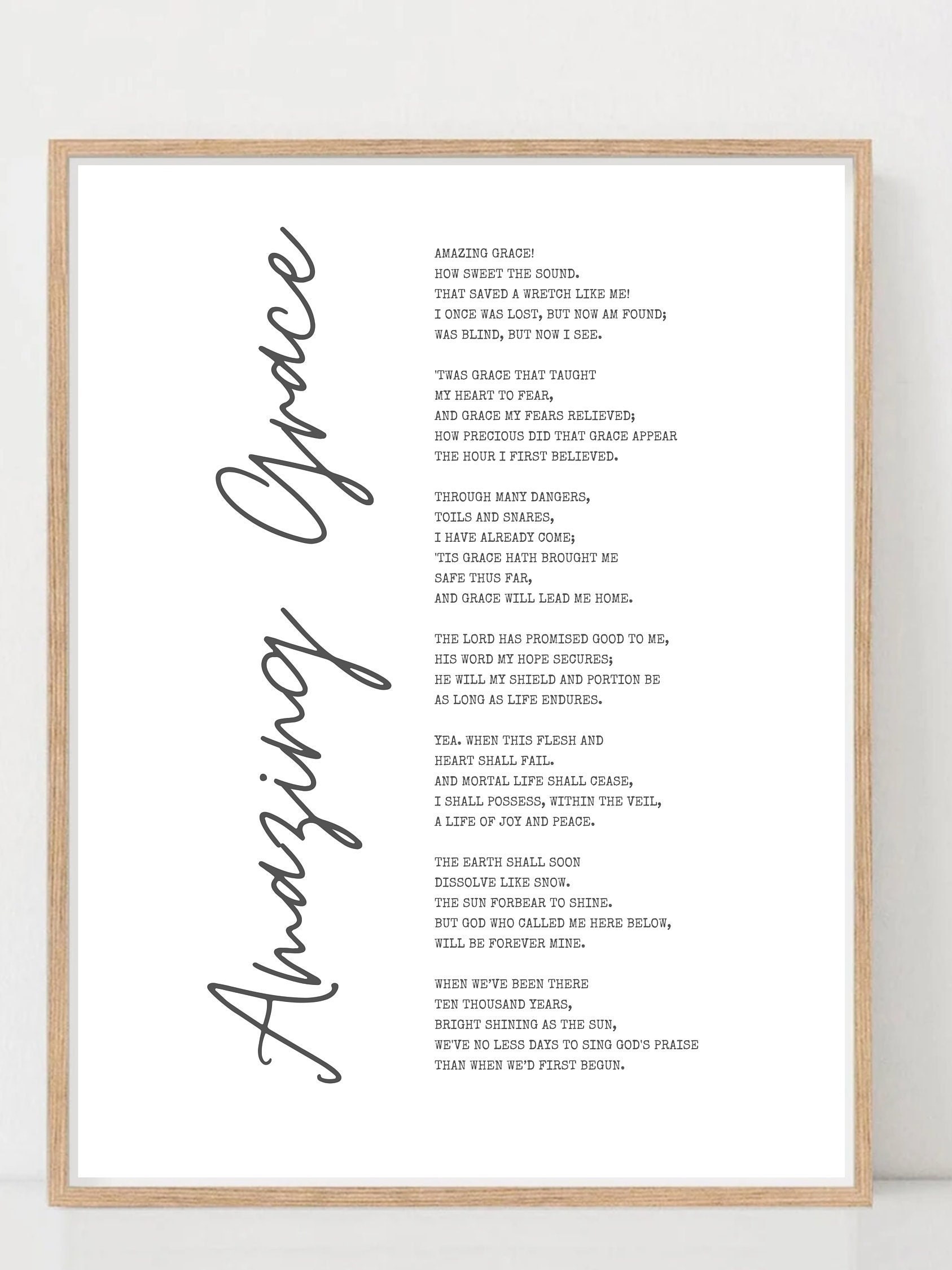 Amazing Grace Printable Wall Art Christian Hymn Printable - Etsy