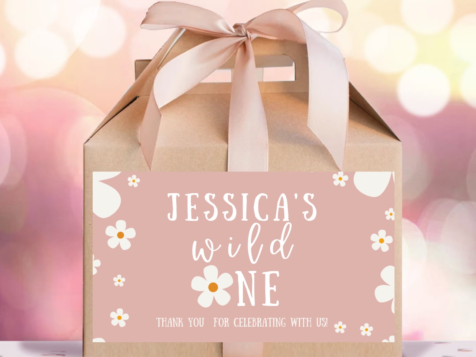 Daisy Wild ONE Birthday Gable Box Label Editable Pink Daisy - Etsy