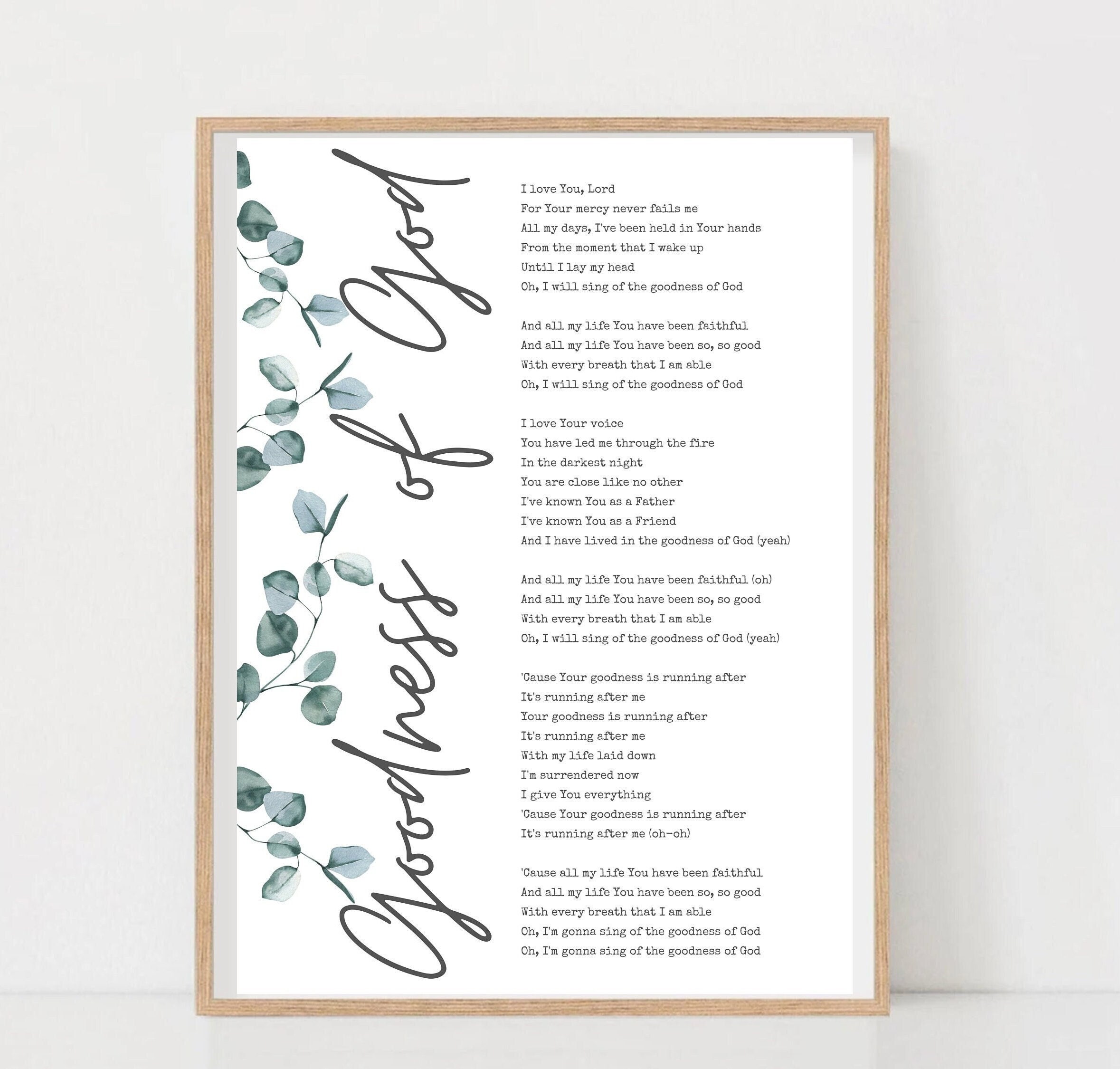 Goodness of God Lyric Printable, Christian Wall Decor, Praise Song ...