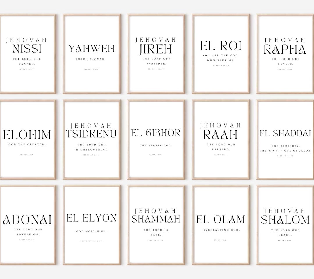 Set of 15 Hebrew Names of God Prints Christian Wall Art Scripture Wall ...