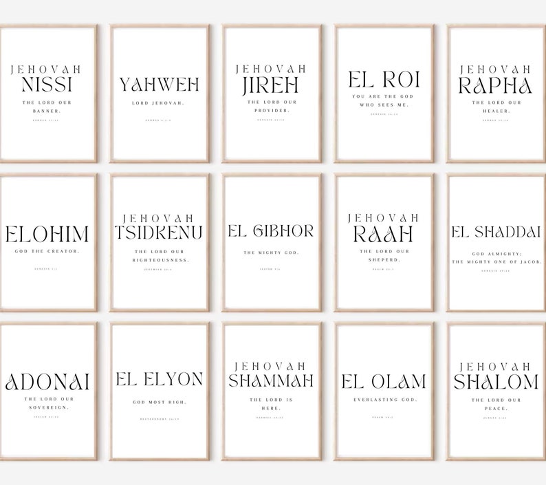 Set of 15 Hebrew Names of God Prints Christian Wall Art Scripture Wall ...