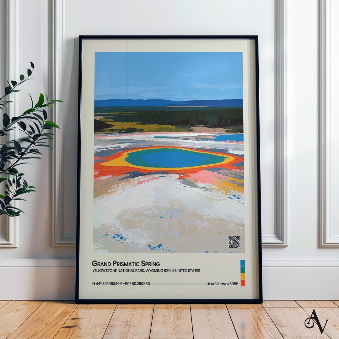 Grand Prismatic Spring Travel Poster – Abstract Yellowstone Art Print ...