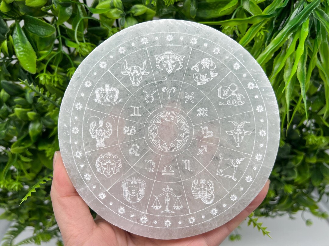 Engraved Selenite Zodiac Disc: Energy Crystal Healing Decor (14cm) - Etsy