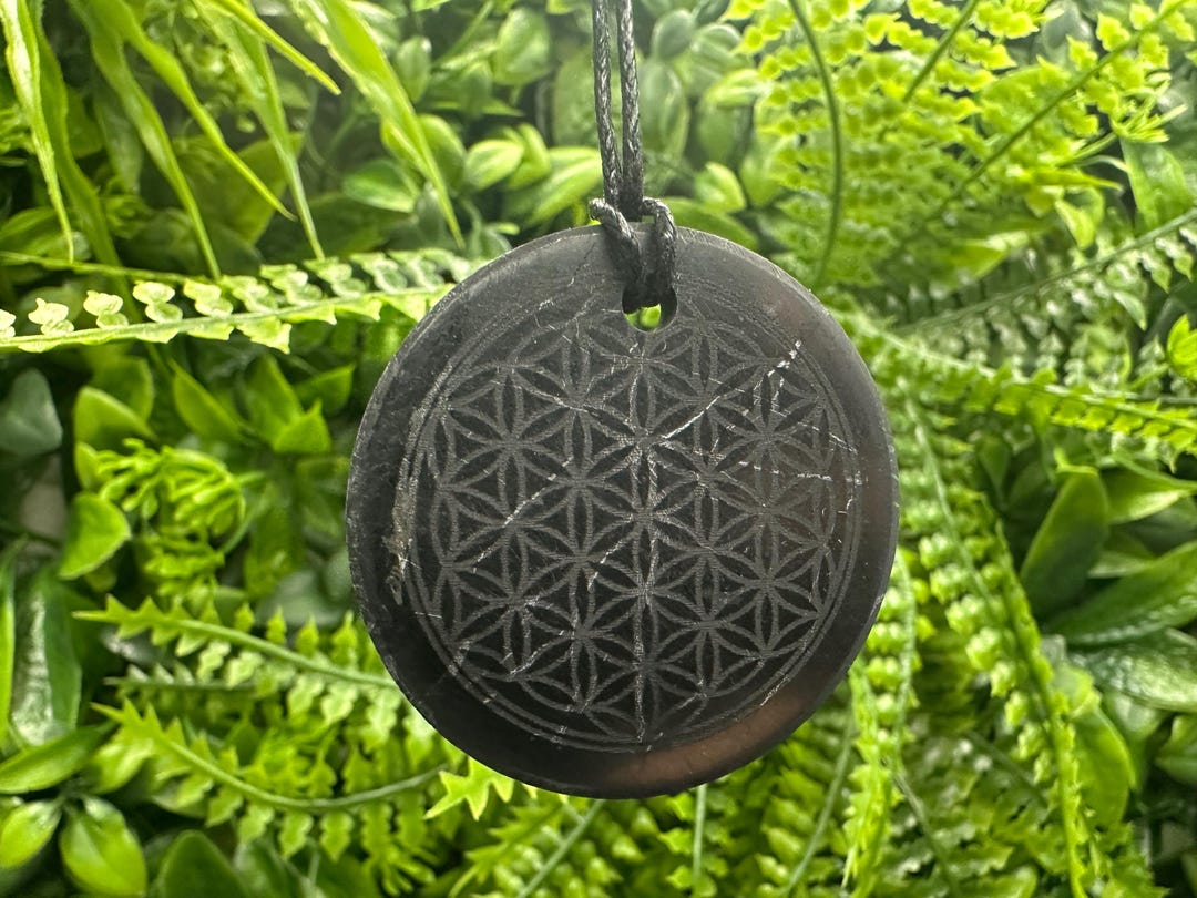 Shungite Flower of Life Pendant Necklace EMF Protection & Healing Stone ...