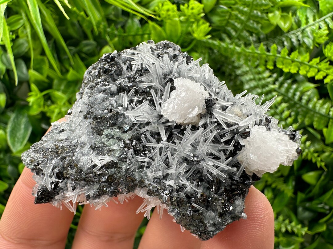 Wonderful Calcite on Needle Quartz and Sphalerite Natural Minerals ...