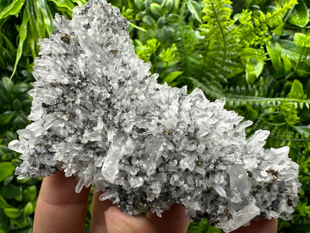 Incredible Pyrite on Transparent Quartz Whit Calcite Natural Minerals ...