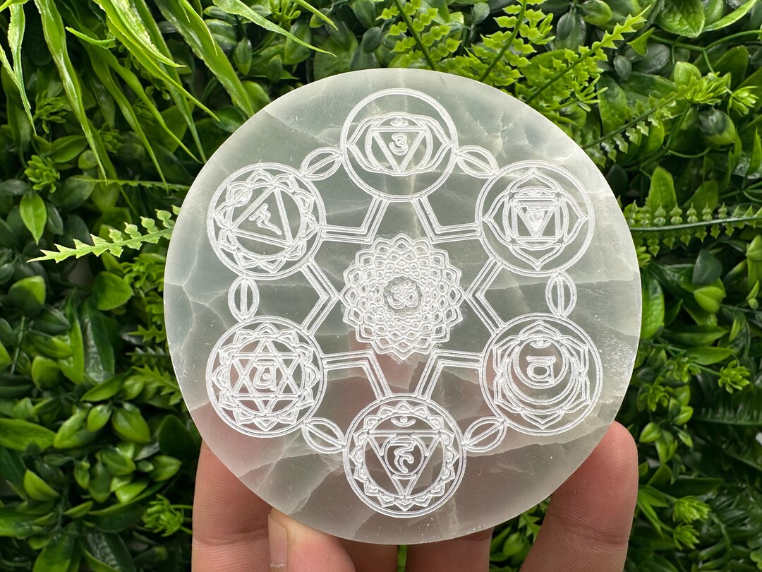 Spiritual & Meditation Selenite 7 Chakra DISK, Selenite 7 Chakra ...