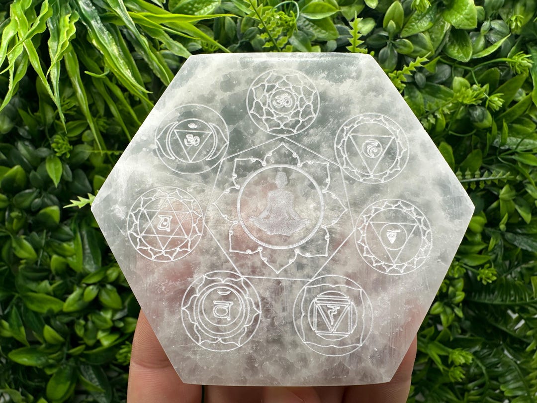 Spiritual & Meditation Selenite 7 Chakra DISK, Selenite 7 Chakra ...