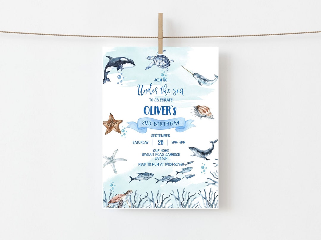 Sea Life Birthday Invitation, Under the Sea Invitation Template ...