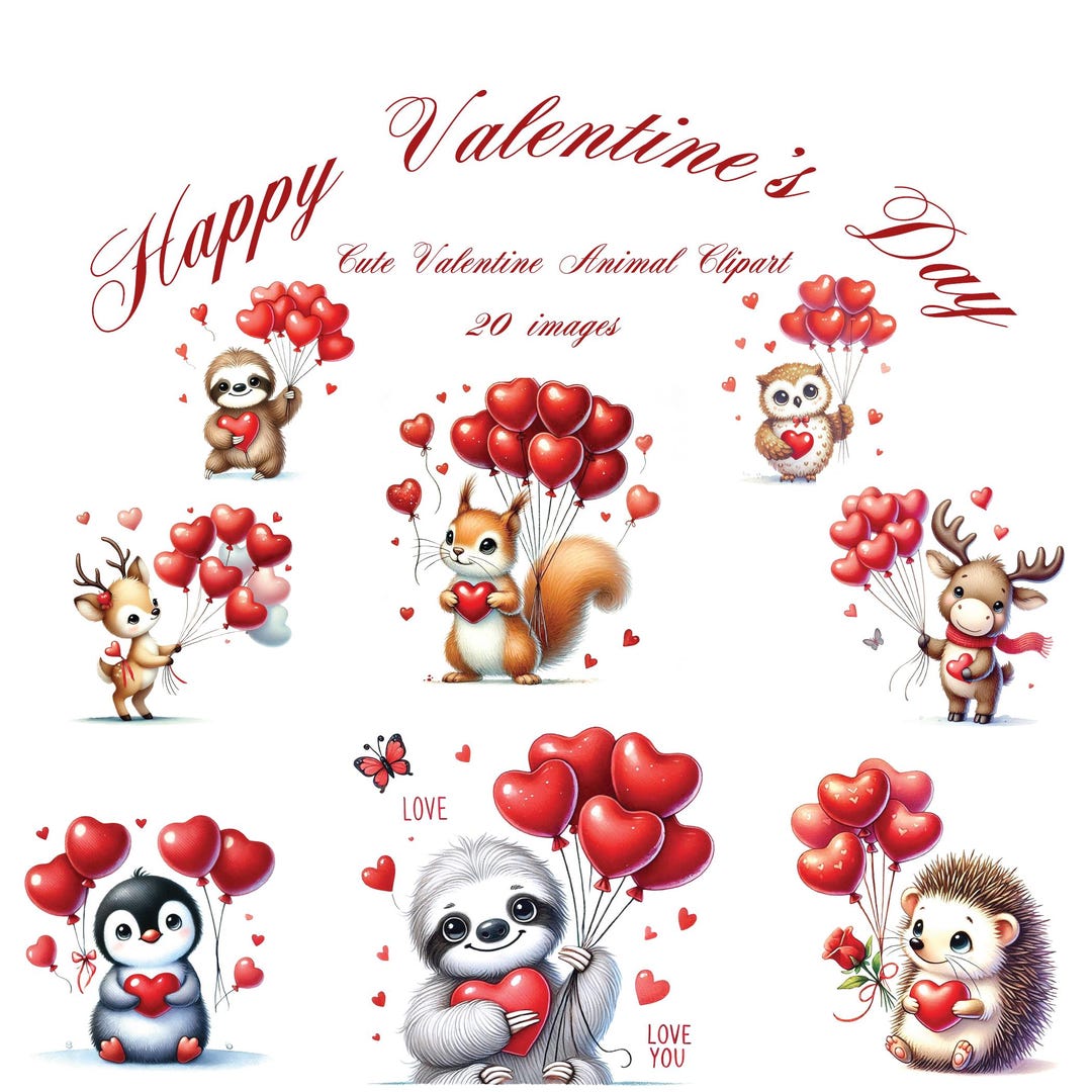 Valentine Animal Clipart: Watercolor Love Bundle (digital Download) - Etsy
