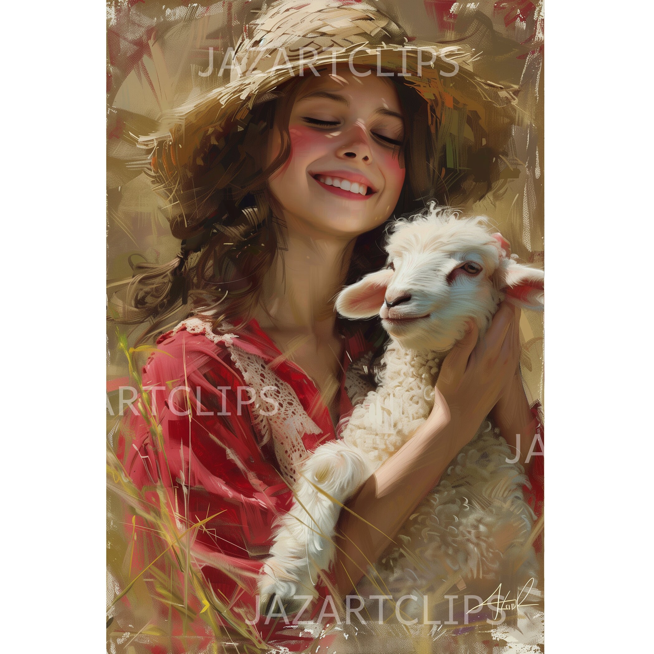 18 Cute Little Girl and Lamb Clip Art, Printable Painting Clip Art ...