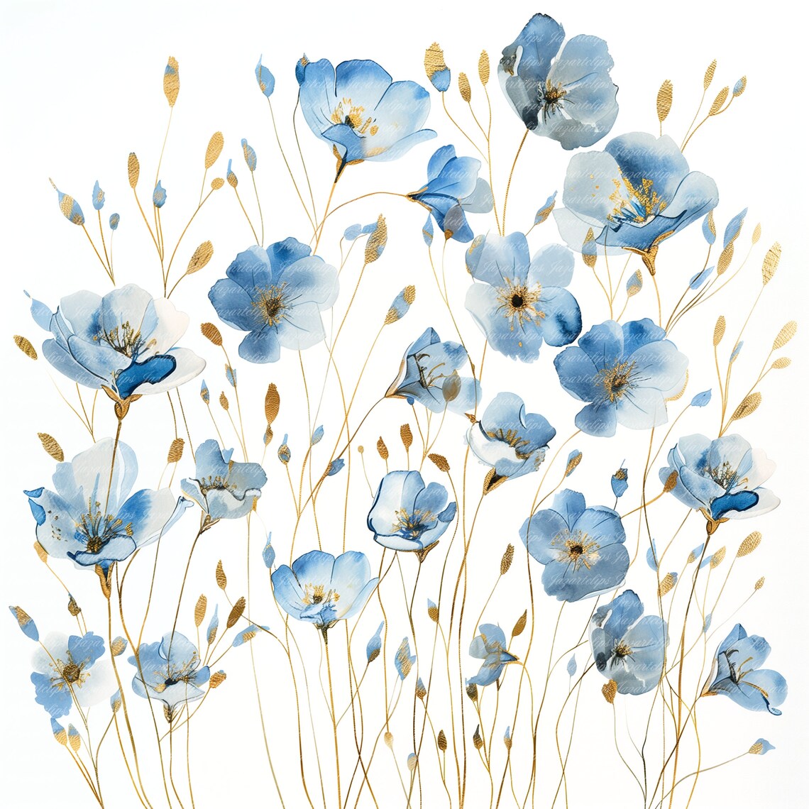 9 Abstract Watercolor Flowers Clip Art, Dried Flowers, Printable Clip ...