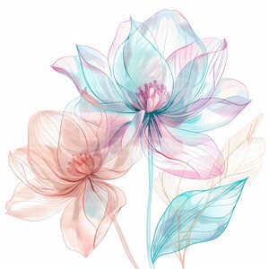 12 Abstract Watercolor Blue& Pink Flowers Clipart, Printable Watercolor ...