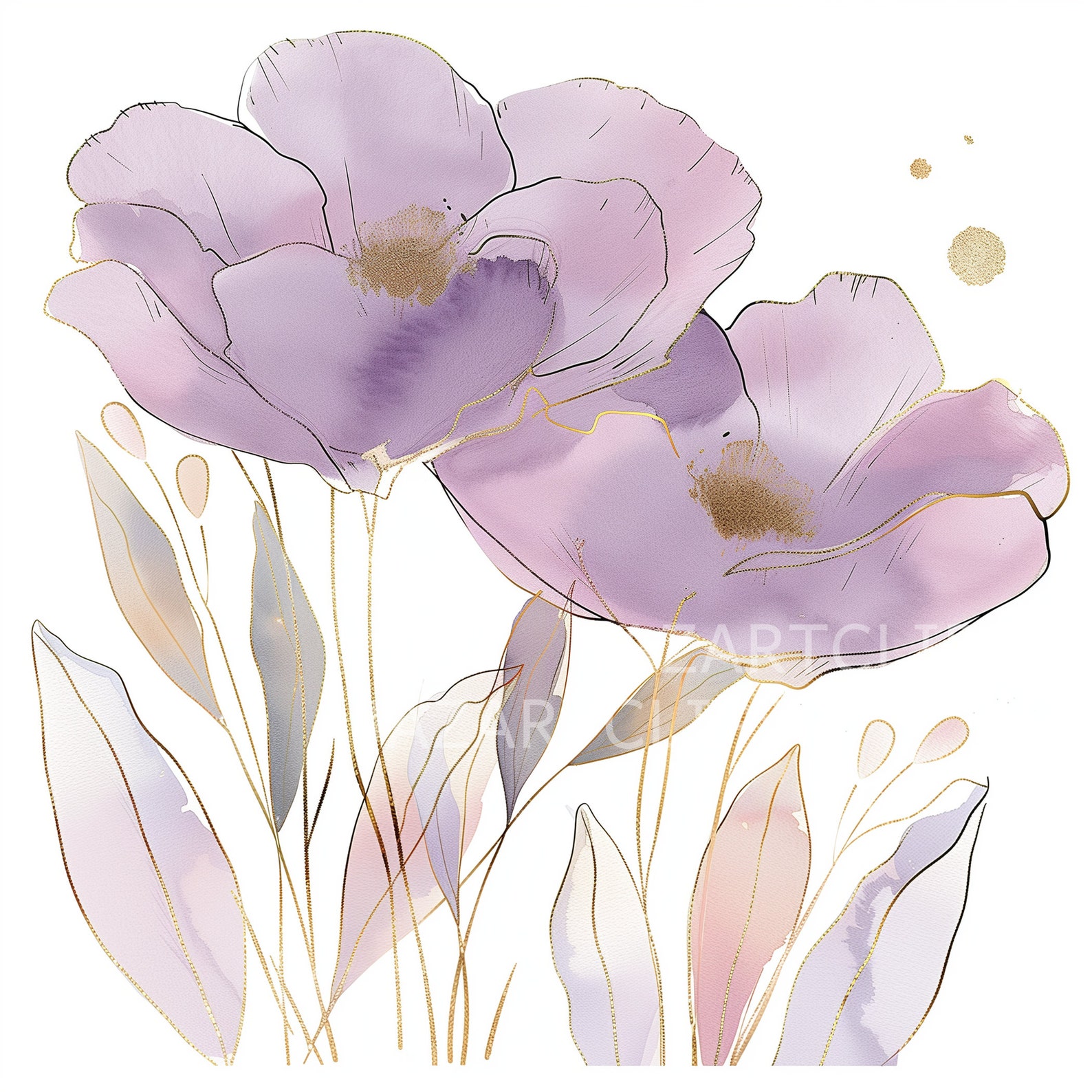 Abstract Purple Watercolor Flowers Clipart: Printable Floral Art ...