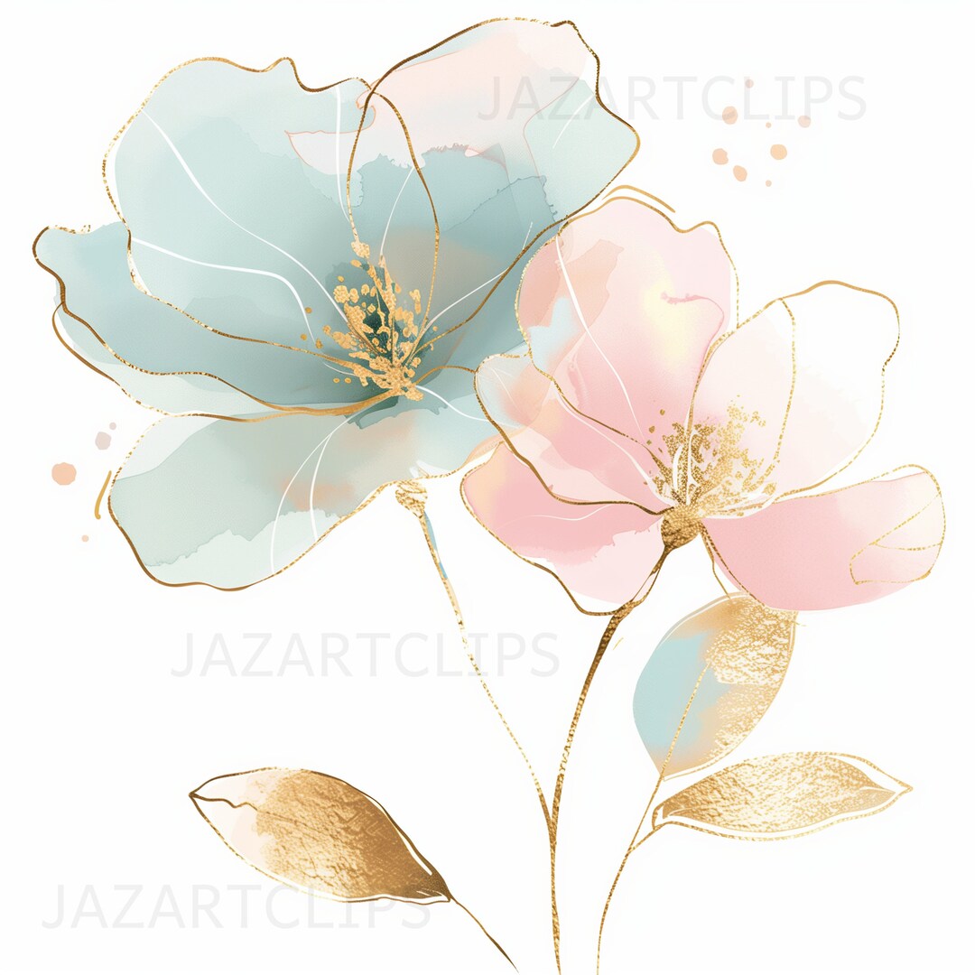 17 Abstract Pink & Blue Flowers Clipart, Watercolor Flowers Print ...