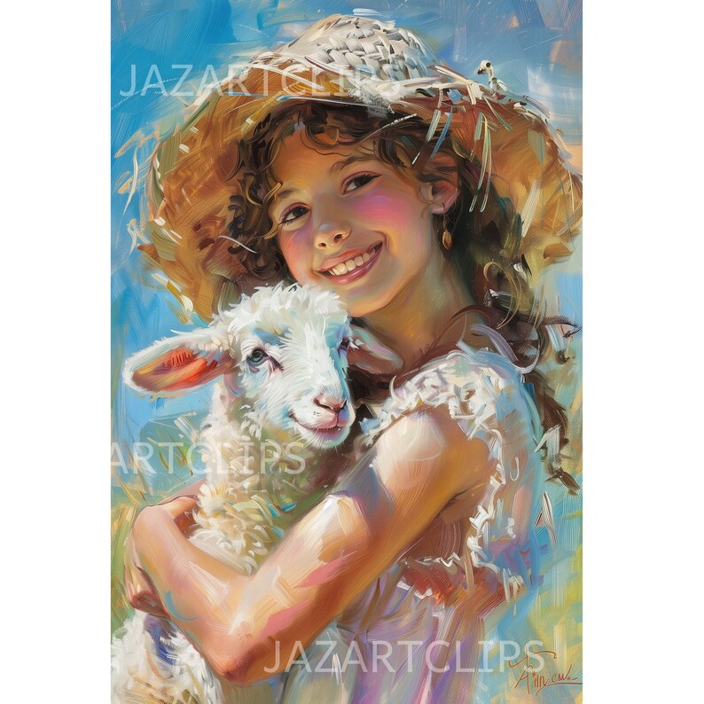 18 Cute Little Girl and Lamb Clip Art, Printable Painting Clip Art ...