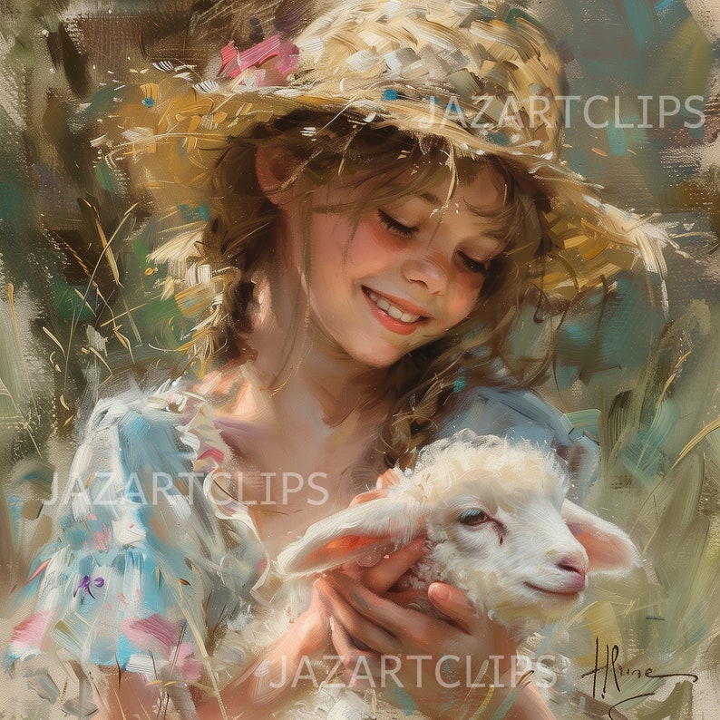 18 Cute Little Girl and Lamb Clip Art, Printable Painting Clip Art ...
