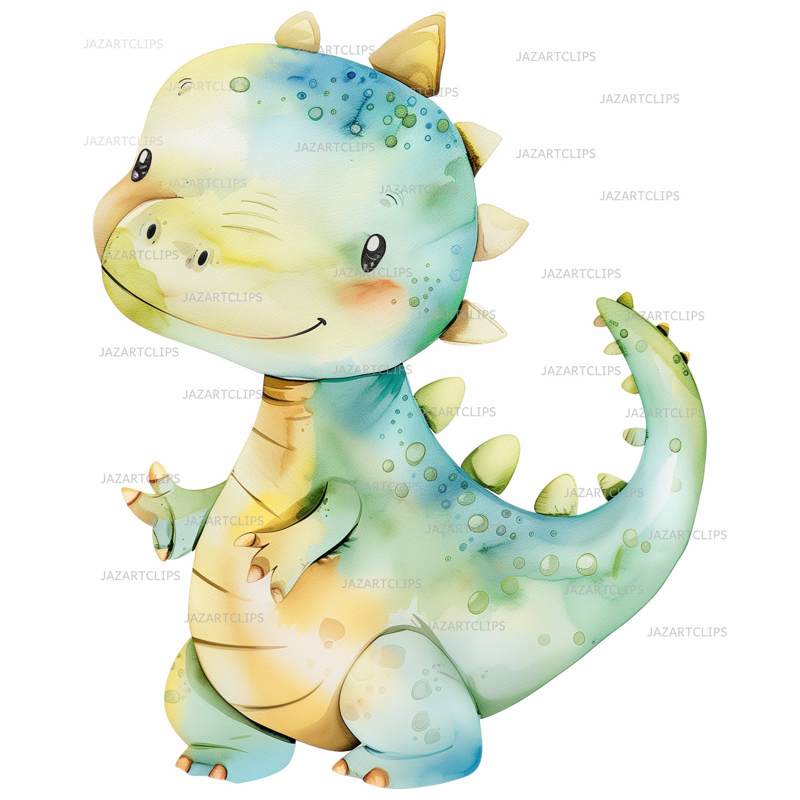 10 Cute Baby Dinosaur Clipart, Printable Watercolor Clipart, Digital ...