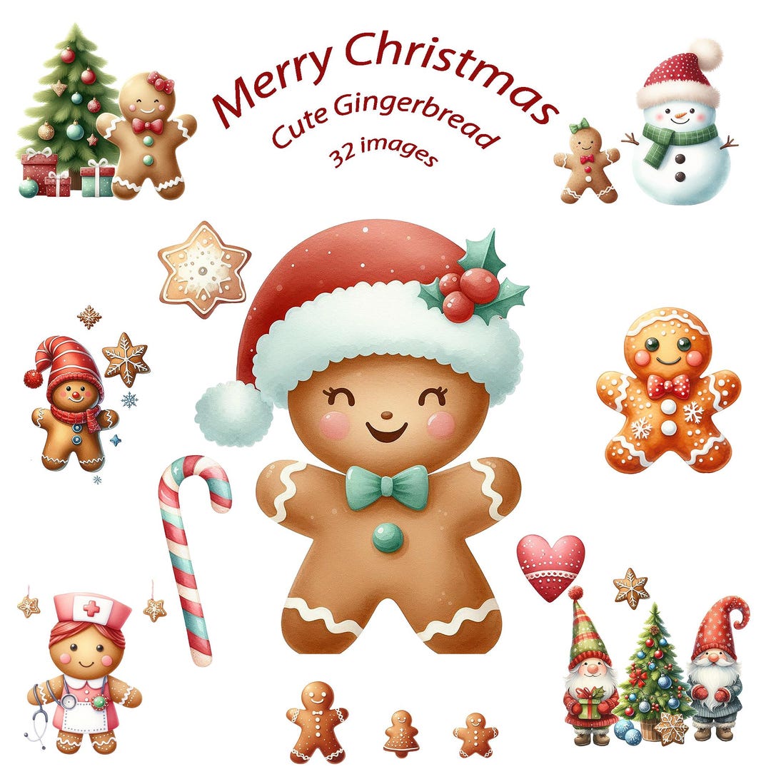 Watercolor Gingerbread Clipart, Printable Watercolor Christmas Clipart ...