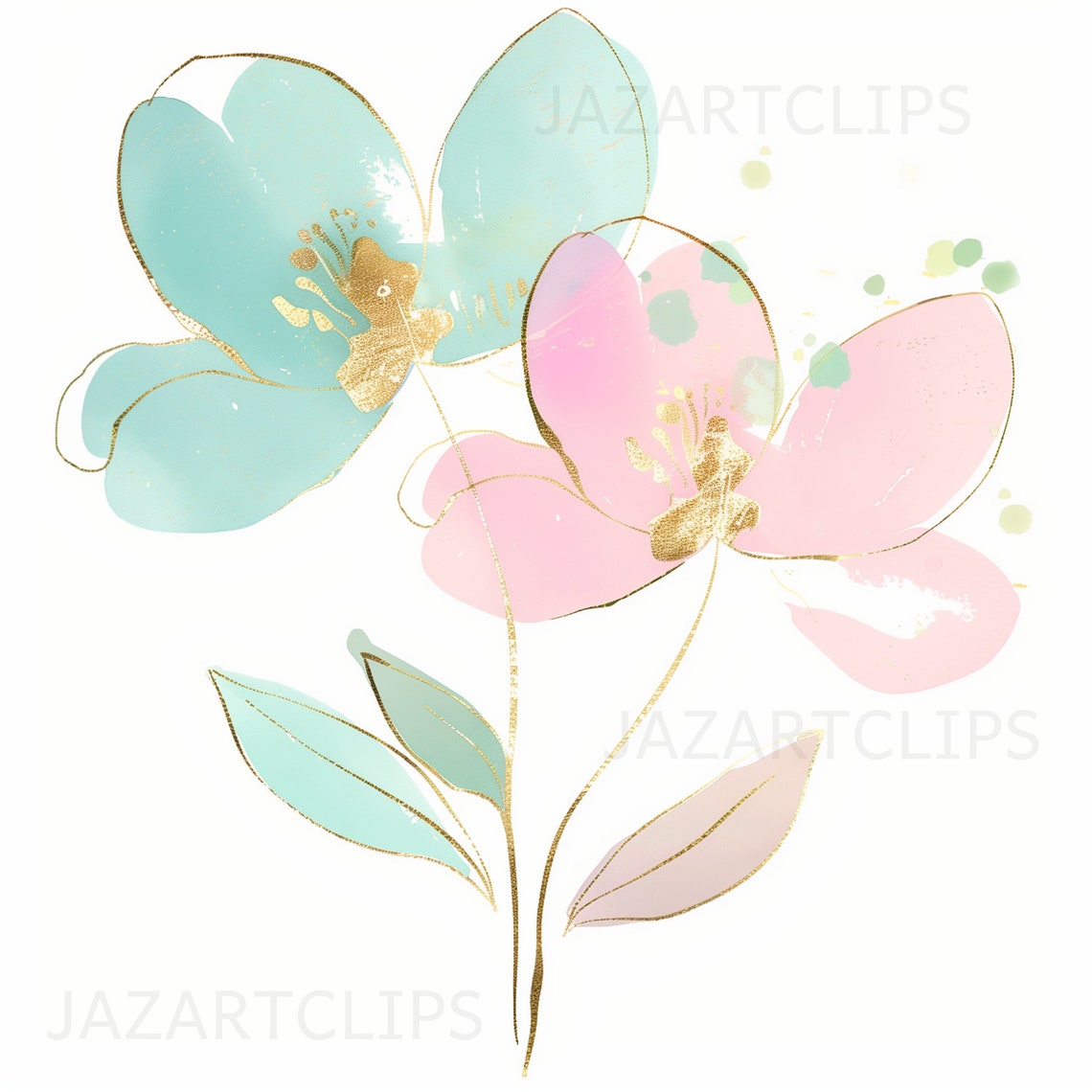 17 Abstract Pink & Blue Flowers Clipart, Watercolor Flowers Print ...