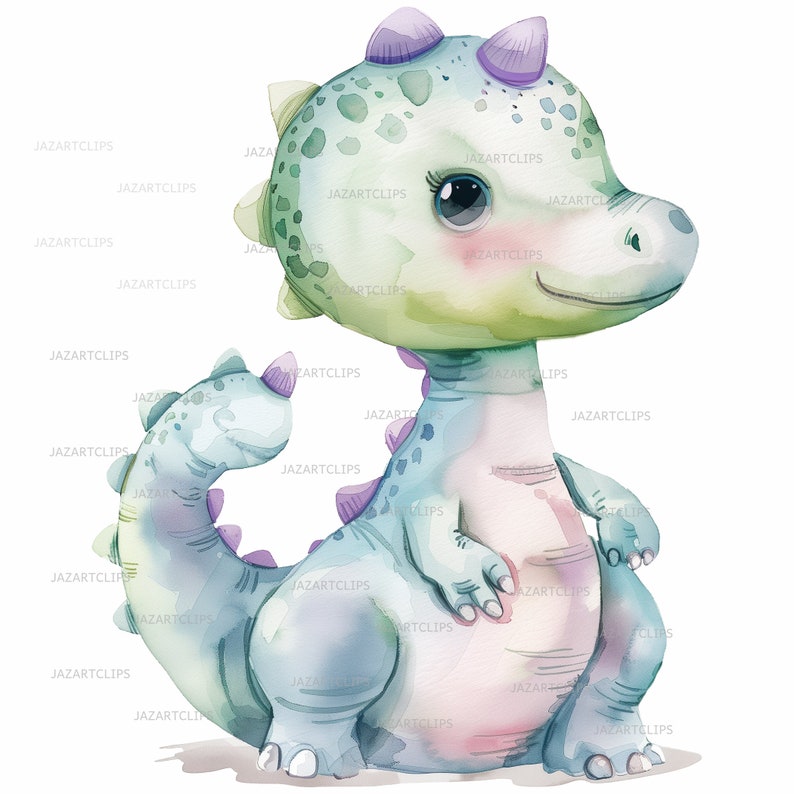10 Cute Baby Dinosaur Clipart, Printable Watercolor Clipart, Digital ...