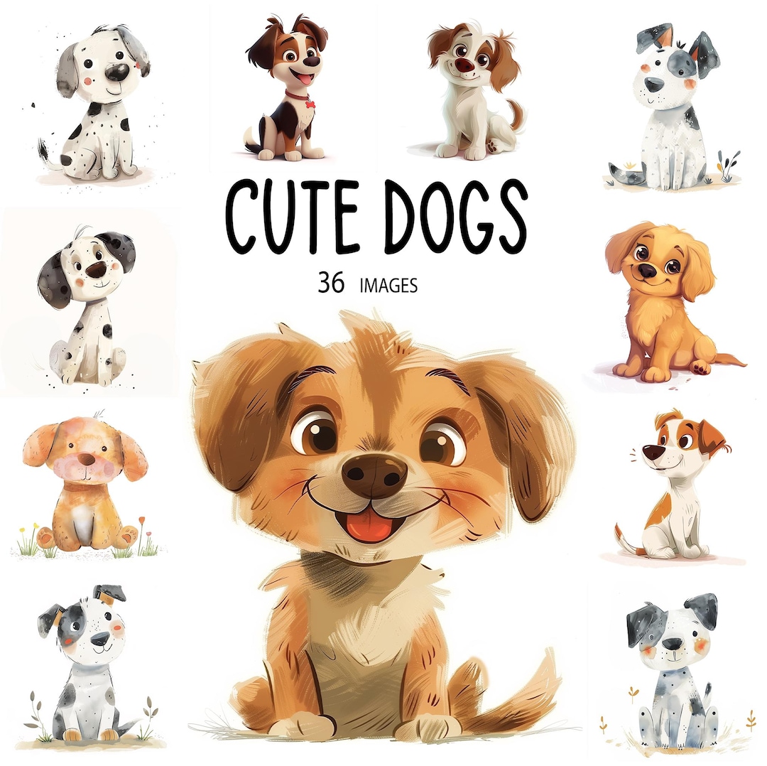 36 Cute & Lovely Dogs Clipart,cute Puppy Clipart, Printable Watercolor ...