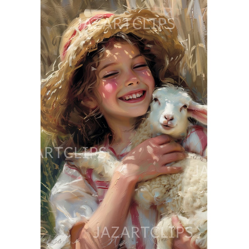 18 Cute Little Girl and Lamb Clip Art, Printable Painting Clip Art ...