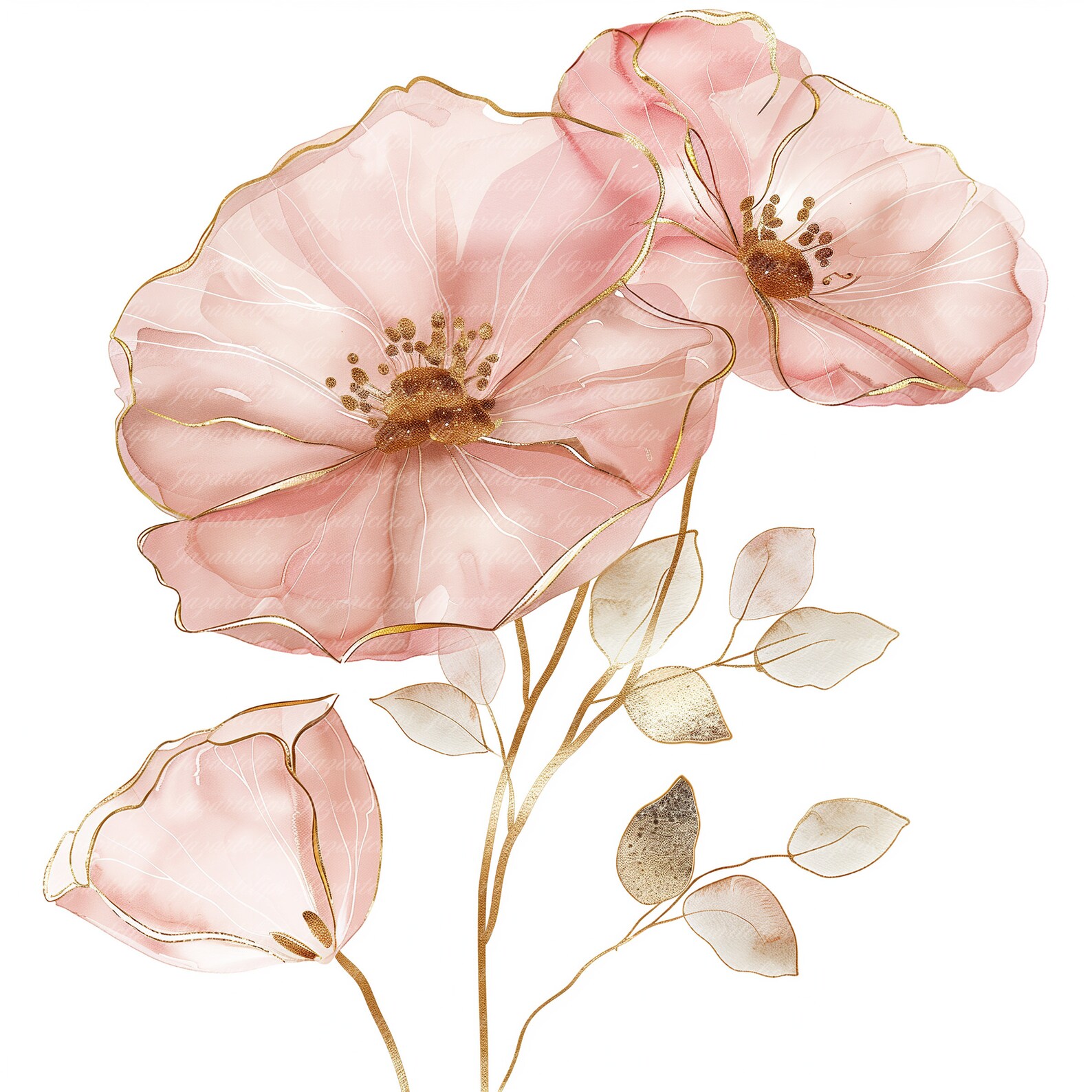 Pink Watercolor Flowers Clip Art: Abstract Floral PNG (digital Download ...
