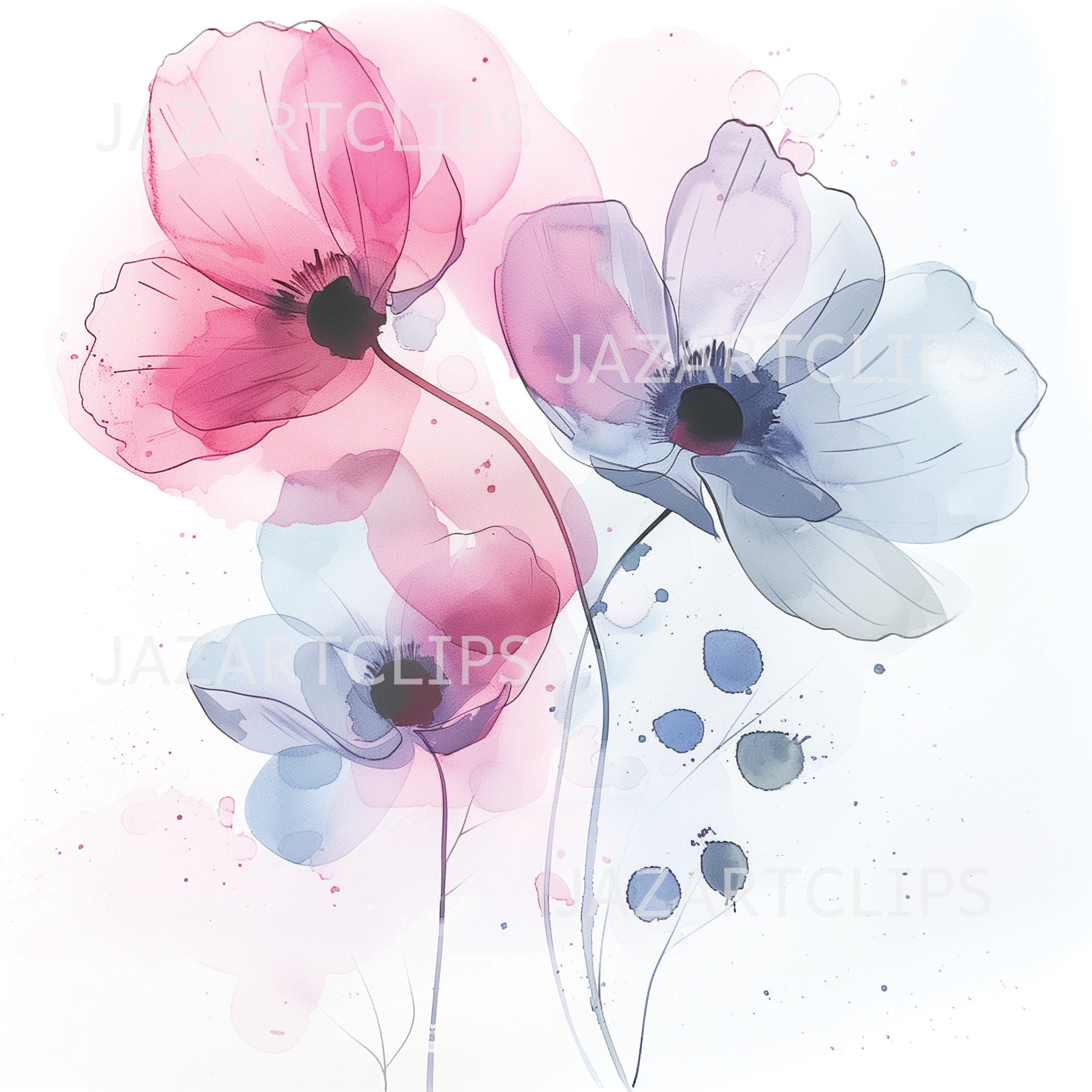 13 Watercolor Flowers Clipart, Watercolor Floral Clipart, Printable ...