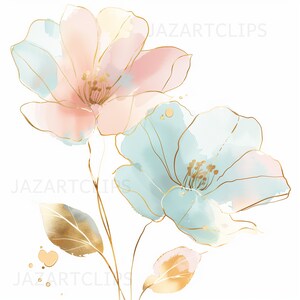 Watercolor Flowers Clipart: Pink & Blue Abstract Floral Art (digital ...