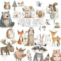 Woodland Animals Clipart, Watercolor Woodlands Clipart, Deer Clipart ...