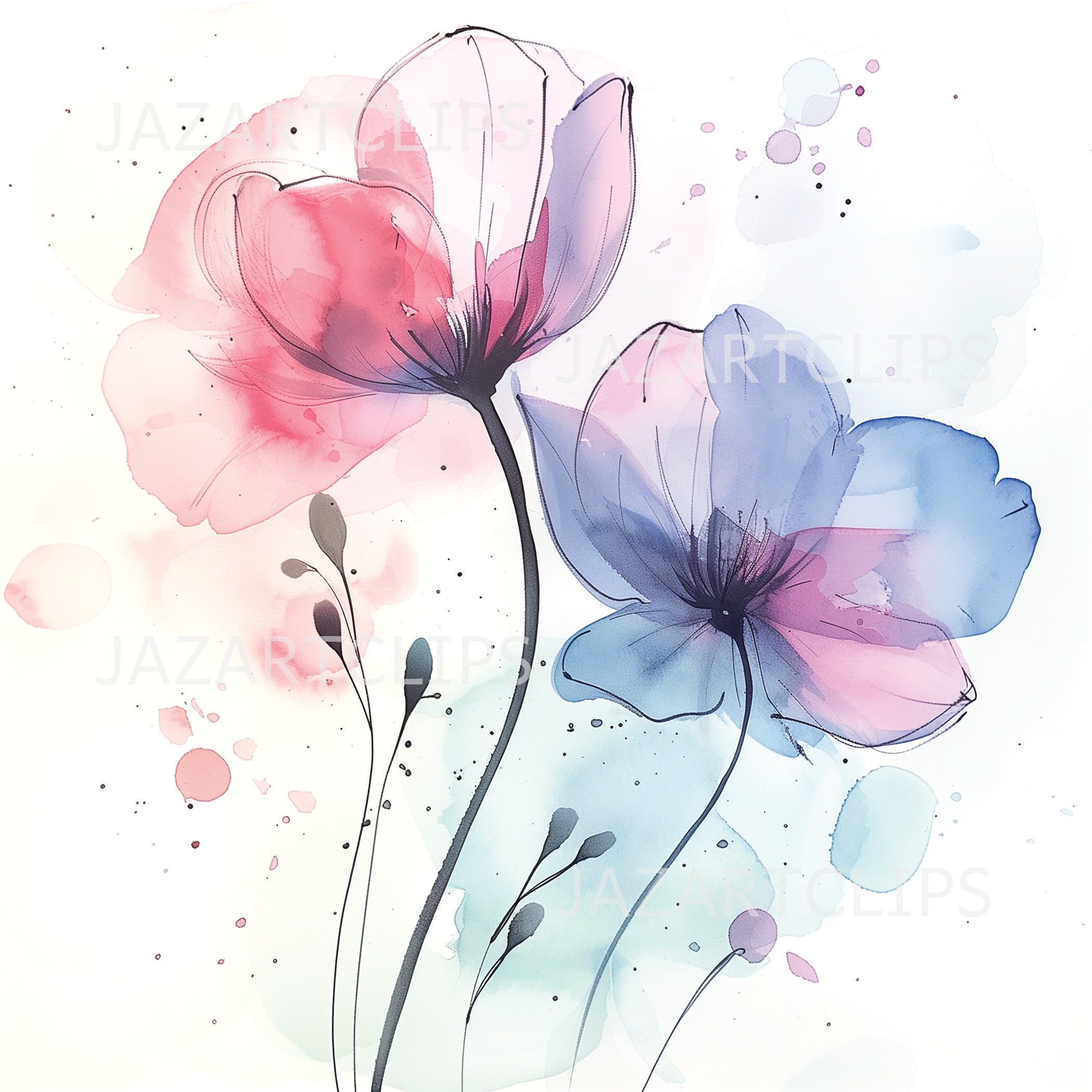 13 Watercolor Flowers Clipart, Watercolor Floral Clipart, Printable ...