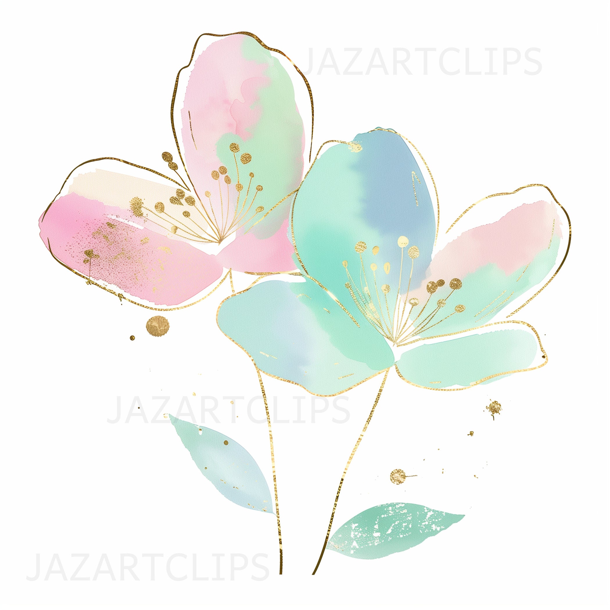 17 Abstract Pink & Blue Flowers Clipart, Watercolor Flowers Print ...