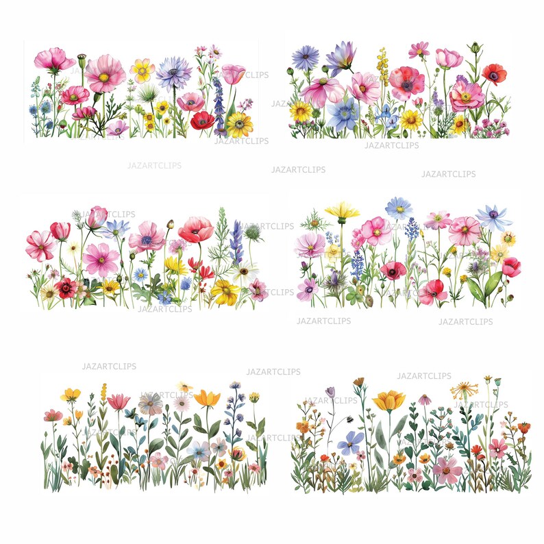 Watercolor Wildflowers Clipart: Floral Print for Junk Journals (digital ...