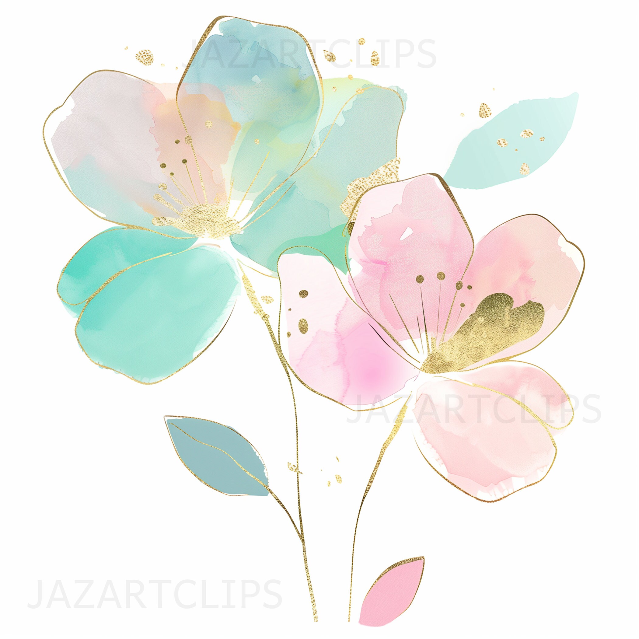 17 Abstract Pink & Blue Flowers Clipart, Watercolor Flowers Print ...