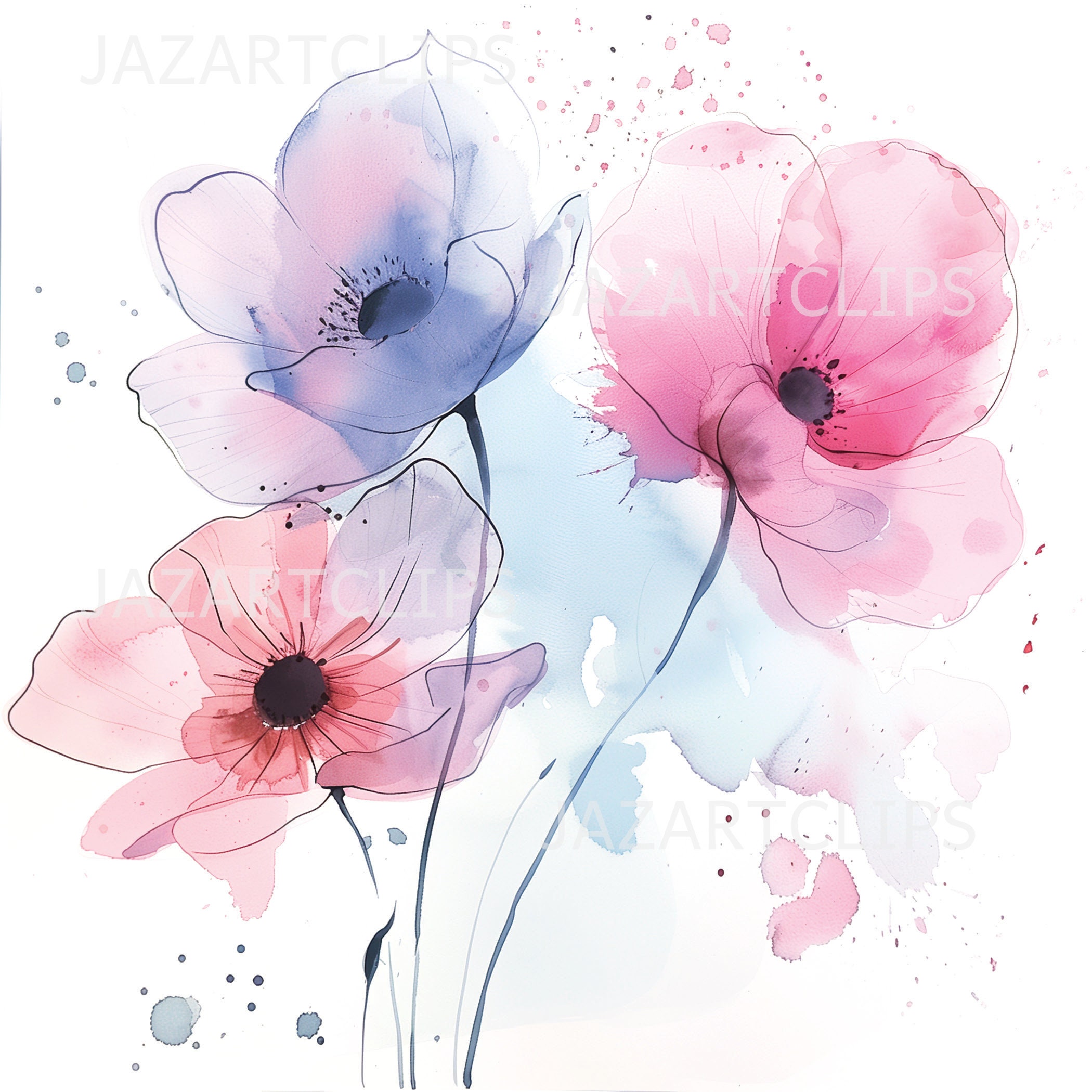 13 Watercolor Flowers Clipart, Watercolor Floral Clipart, Printable ...