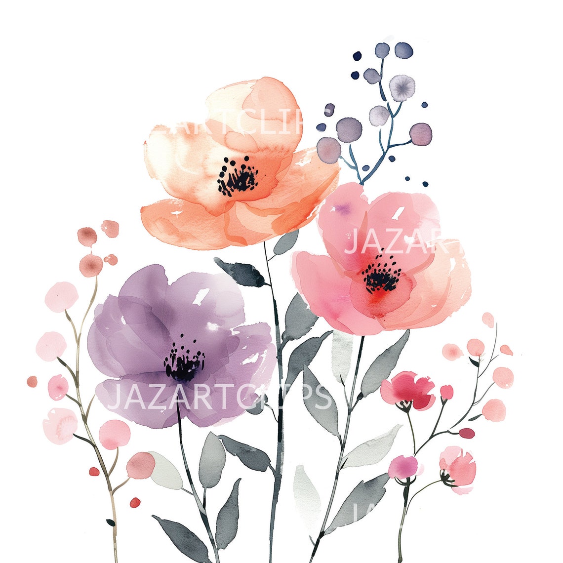 16 Watercolor Wild Flowers Clipart, Watercolor Flowers Print, Printable ...