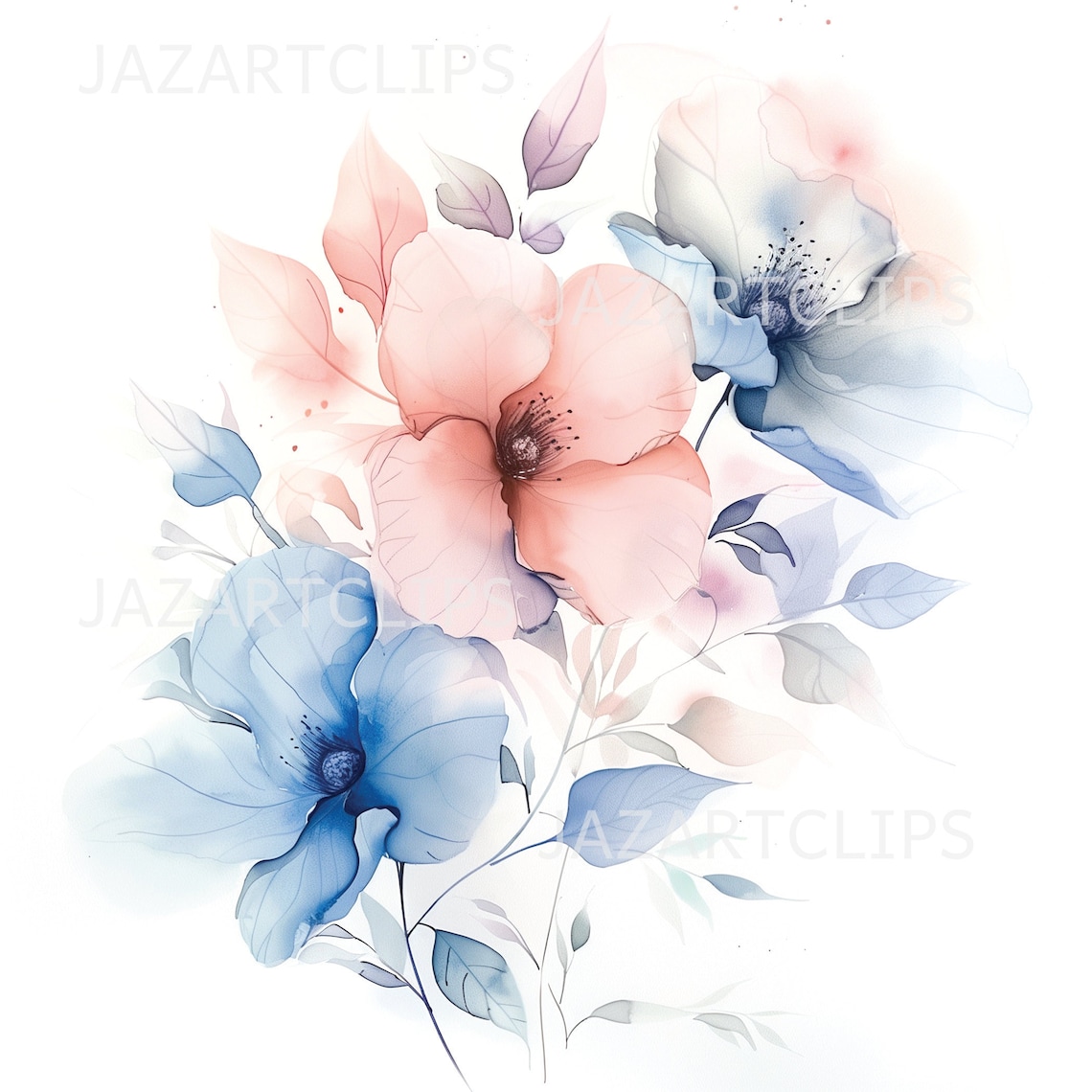 13 Watercolor Flowers Clipart, Watercolor Floral Clipart, Printable ...