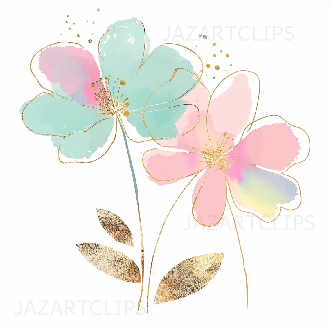 17 Abstract Pink & Blue Flowers Clipart, Watercolor Flowers Print ...