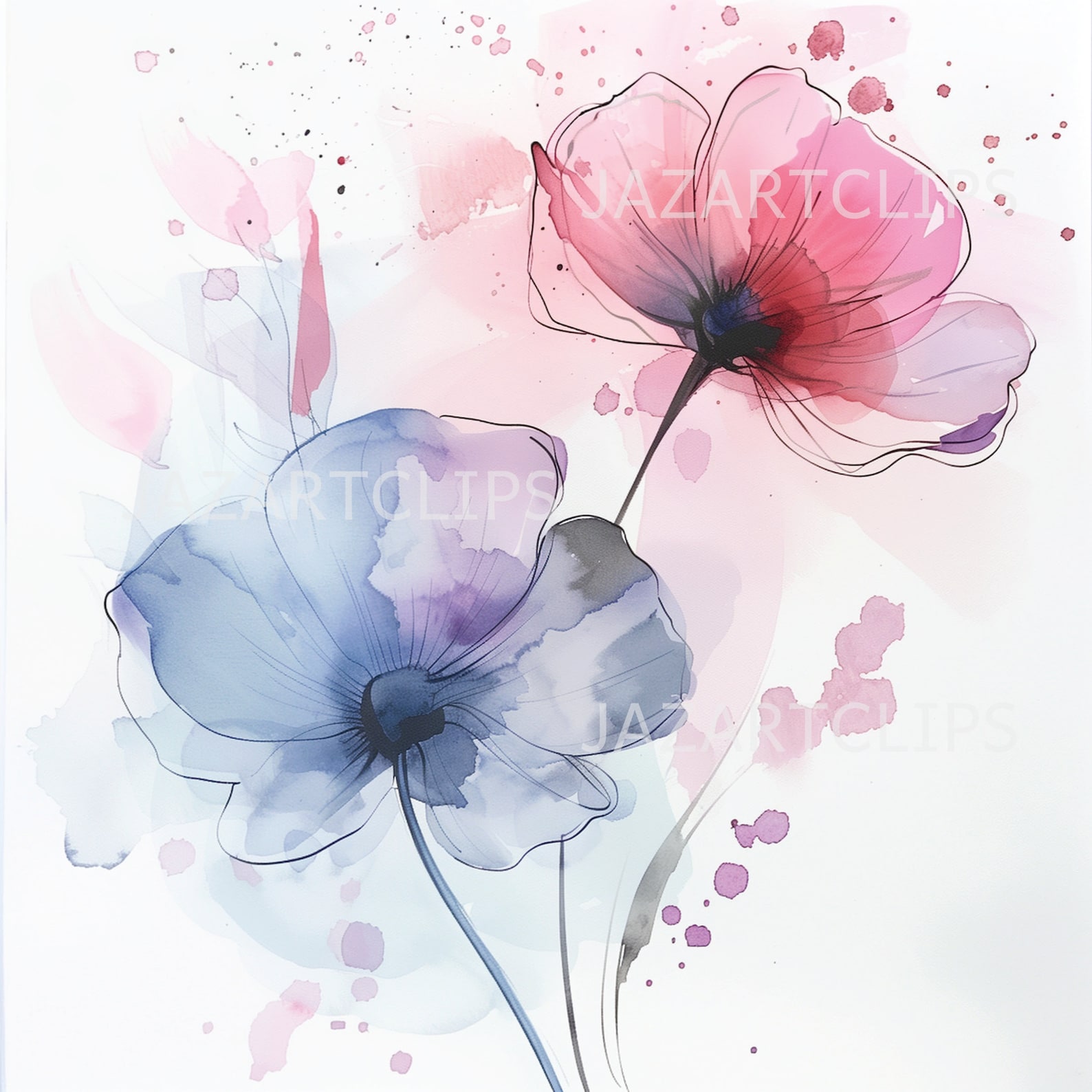 13 Watercolor Flowers Clipart, Watercolor Floral Clipart, Printable ...