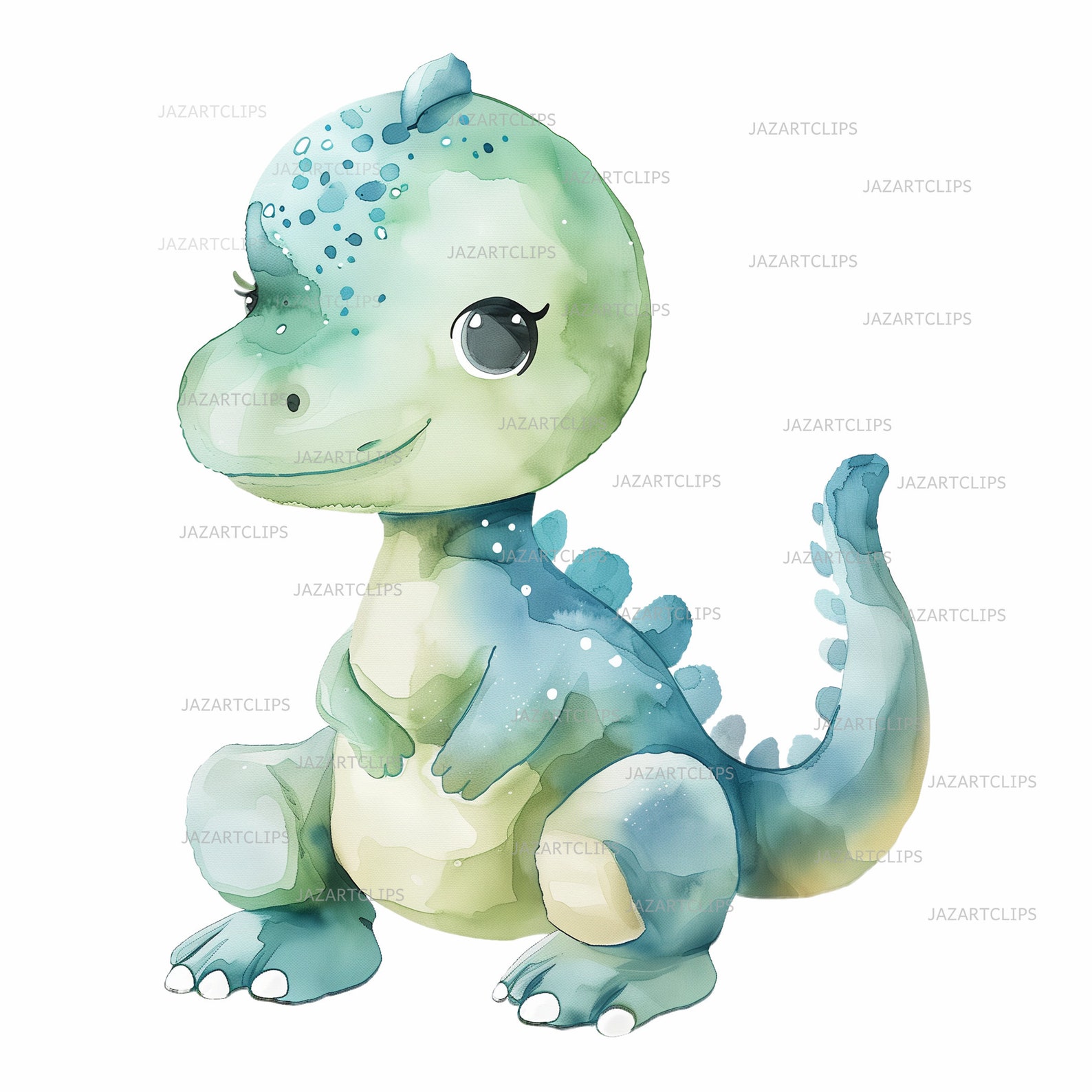 10 Cute Baby Dinosaur Clipart, Printable Watercolor Clipart, Digital ...