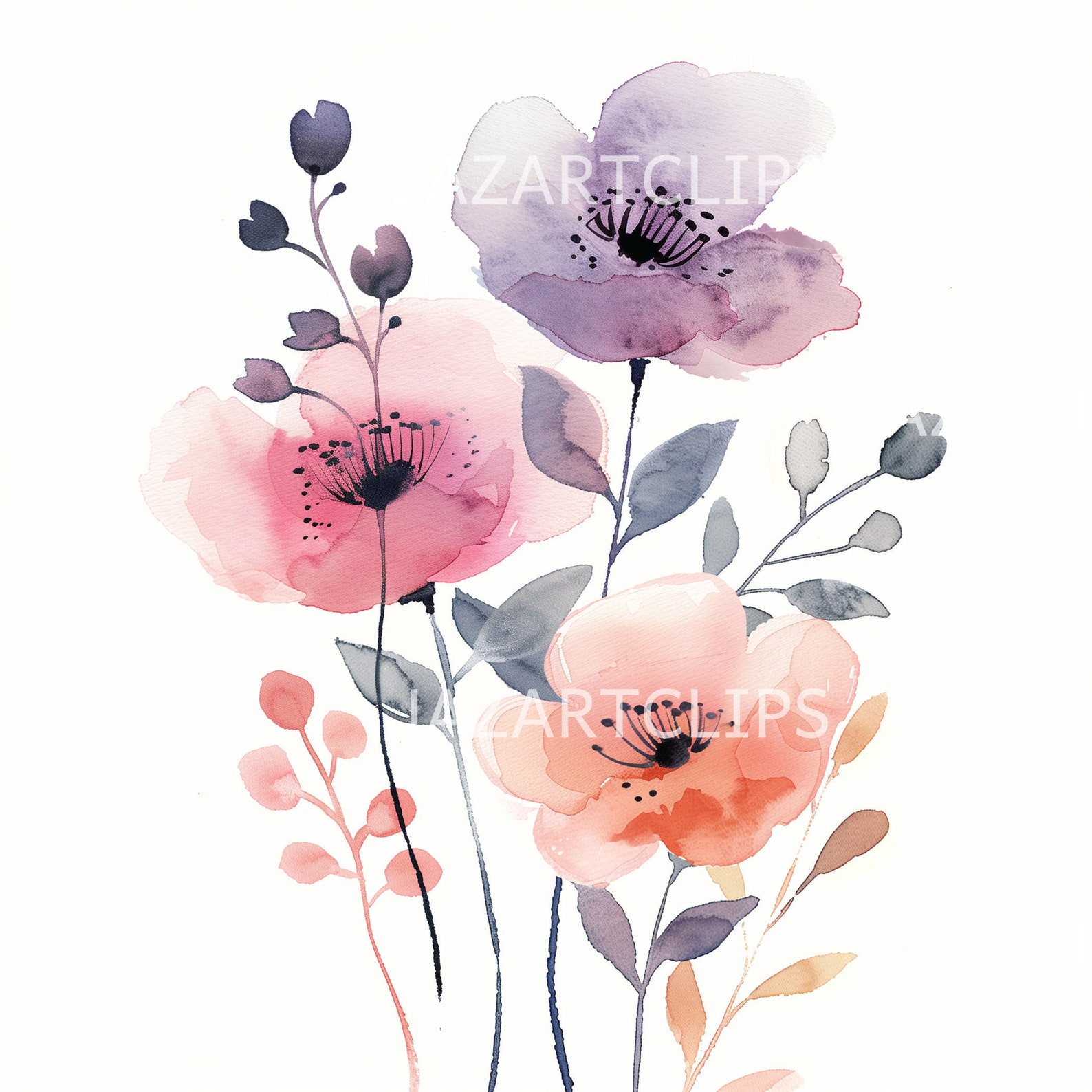 16 Watercolor Wild Flowers Clipart, Watercolor Flowers Print, Printable ...