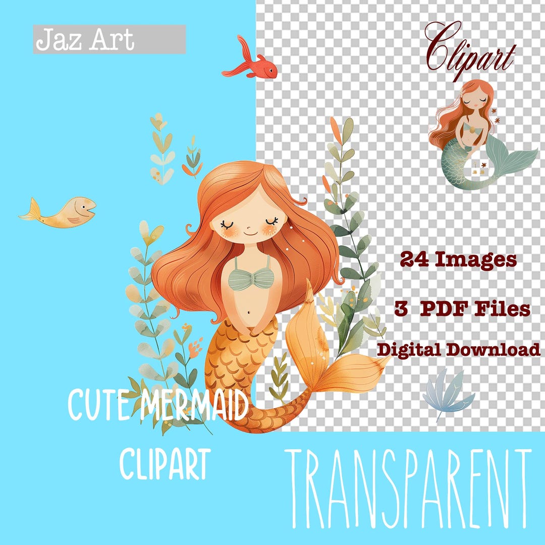 Cute Mermaid Clipart Bundle, Digital Download for Scrapbooking ...