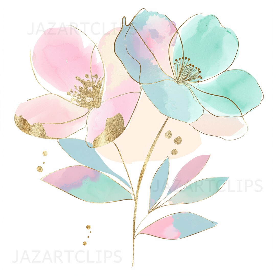 17 Abstract Pink & Blue Flowers Clipart, Watercolor Flowers Print ...