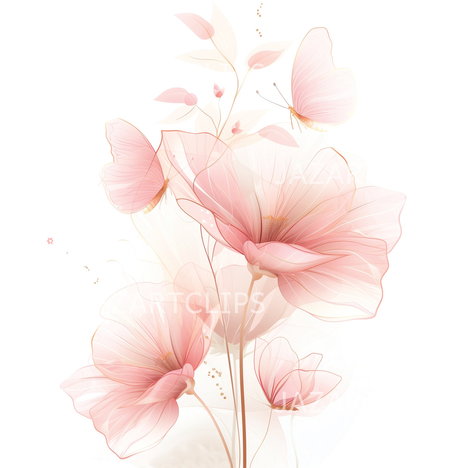Abstract Pink Flowers Clip Art, Printable Watercolor Clip Art, High ...