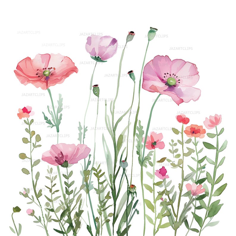 Watercolor Wildflower Clipart: Floral Prints, Commercial Use (digital ...