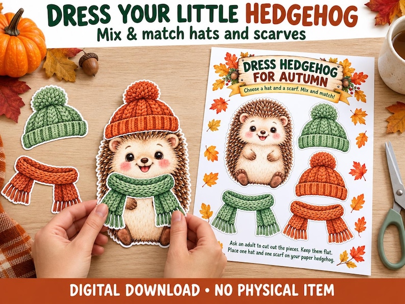 Hedgehog Fall Activity Kit for Kids, 8 Printable Pages, Autumn Memory ...